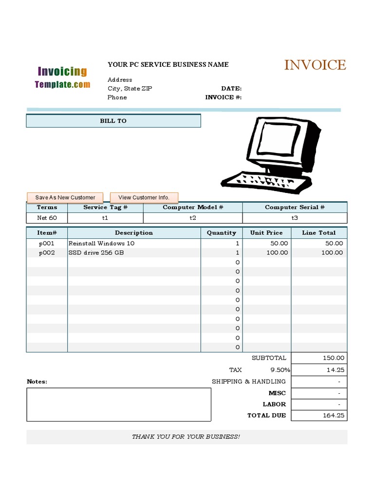 Bill Format Computer Repair Service | PDF | Software | Computing