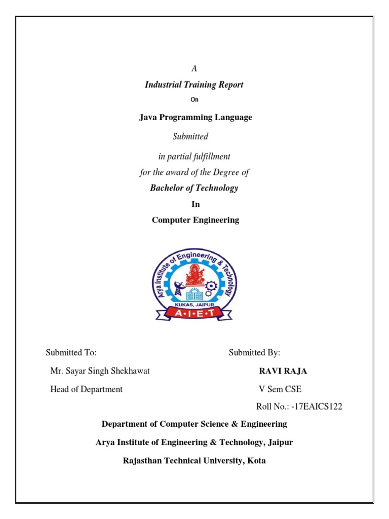 Java Programming Language Submitted: Industrial Training Report | PDF | Java Server Pages | Java ...