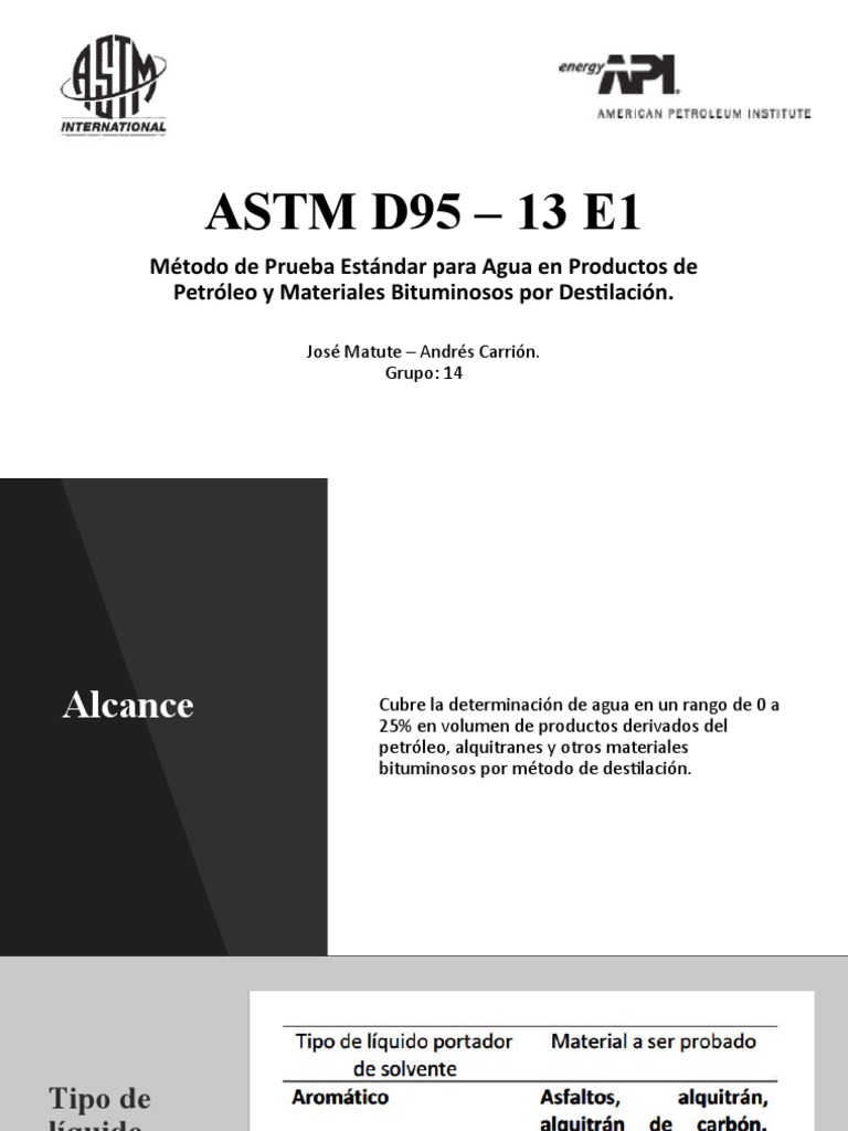 Norma ASTM D95 y D96 | PDF | Destilación | Solvente