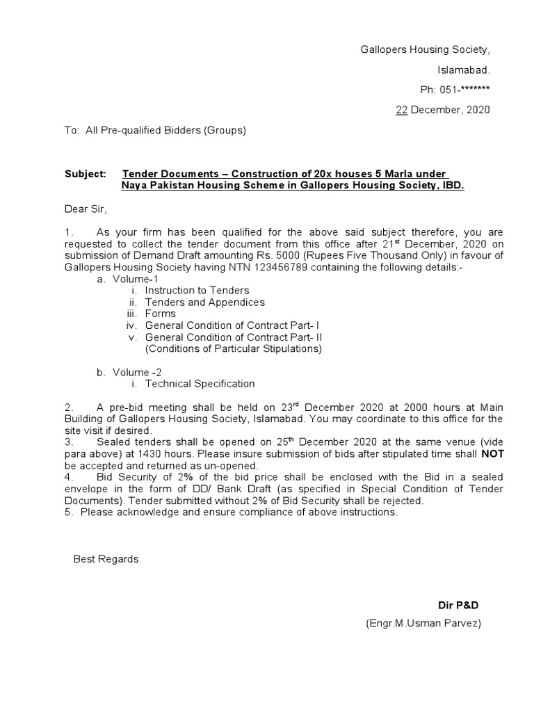 Letter To Pre-Qualify Vendors | PDF