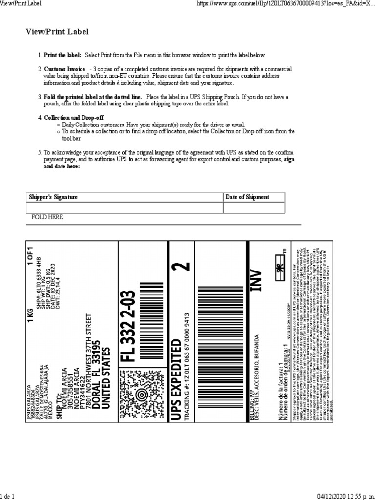 UPS Shipping Label Instructions | PDF | Business | Law