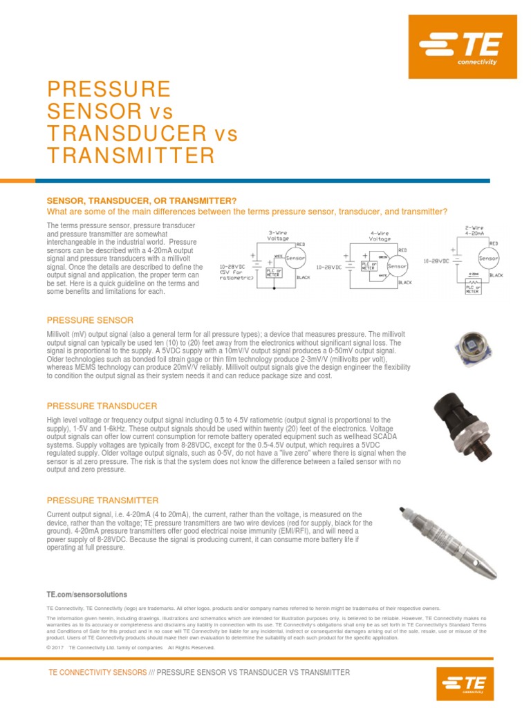 Pressure Sensor Vs Transducer Vs Transmitter | PDF | Electricity ...