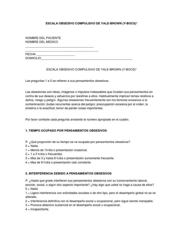 Escala Yale-Brown para Trastorno Obsesivo-Compulsivo | PDF | Desorden ...