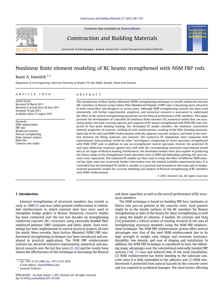 Nonlinear Nite Element Modeling of RC Beams Strengthened With NSM FRP ...