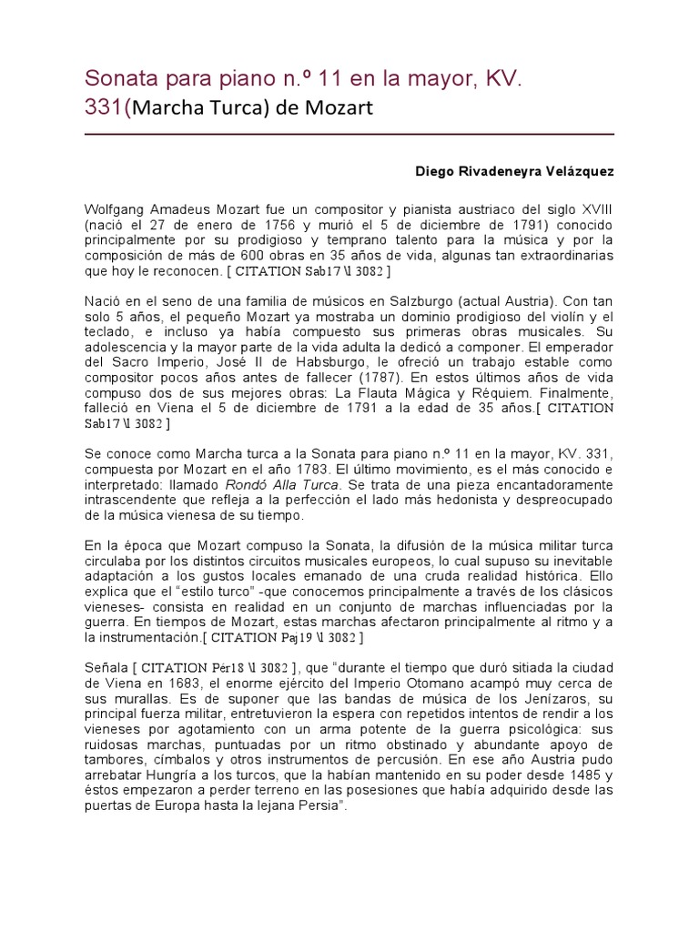 Marcha Turca: Historia y Composición de Mozart | PDF | Wolfgang Amadeus ...