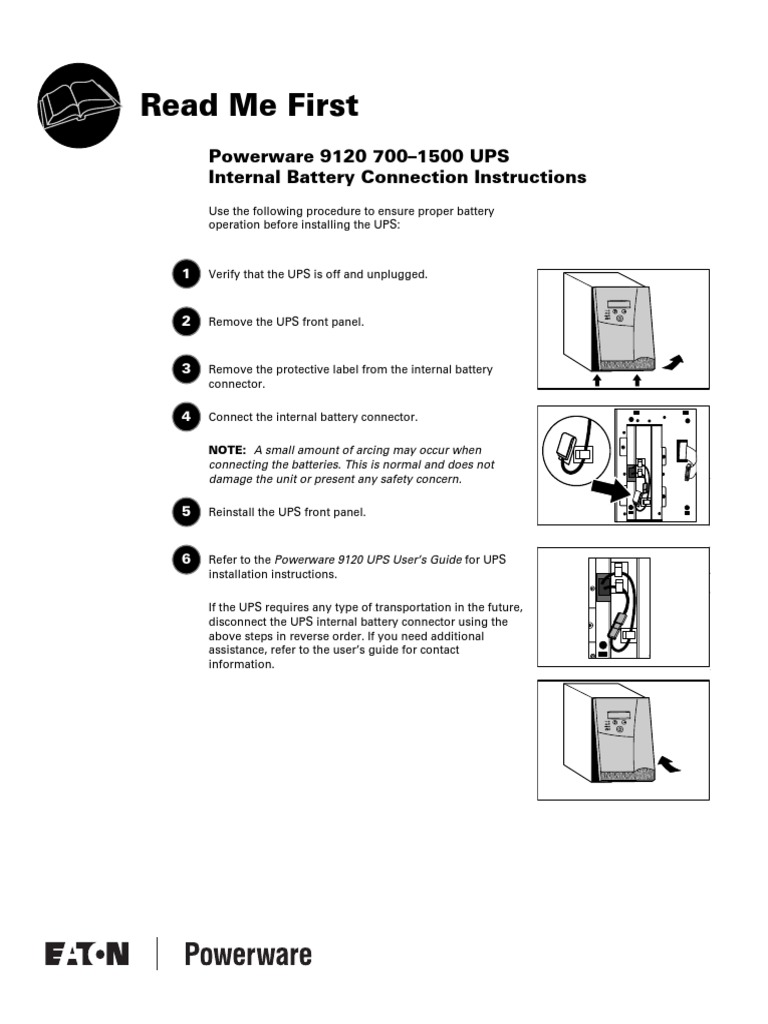 Read Me First: Powerware 9120 700-1500 UPS Internal Battery Connection Instructions | PDF