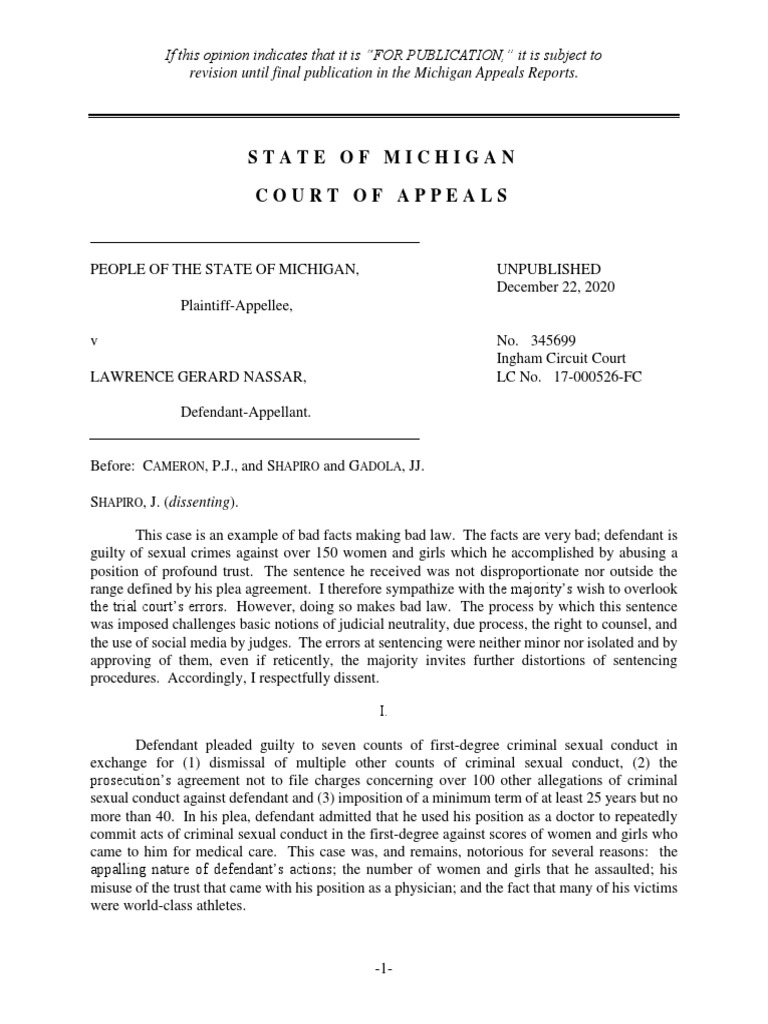 Nassar Sentencing Appeal Analysis | PDF | Law