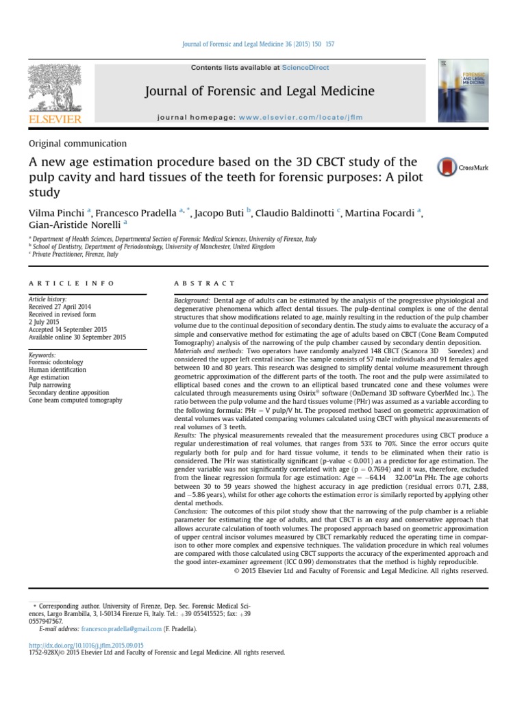 A New Age Estimation Procedure Based On The 3D CBCT Study of Thepulp ...