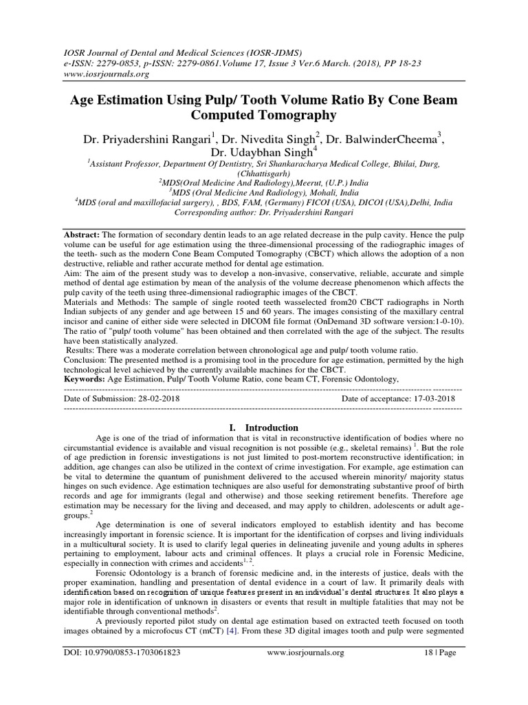 Age Estimation Using Pulp Tooth Volume Ratio by Cone Beam Computed ...