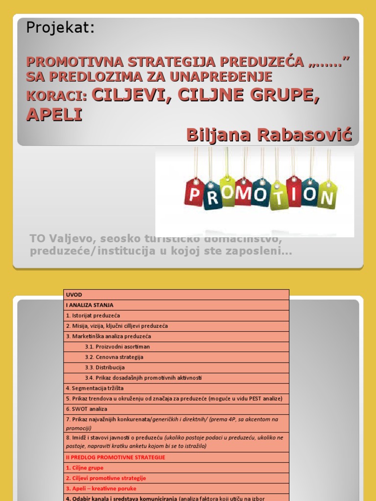 PROJEKAT Koraci Ciljevi, Ciljne Grupe, Apeli | PDF