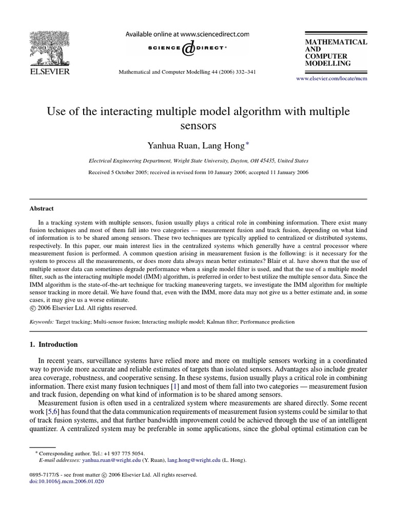 2006 Use Of The Interacting Multiple Model Algorithm With Multiple Sensors Pdf Mean Squared