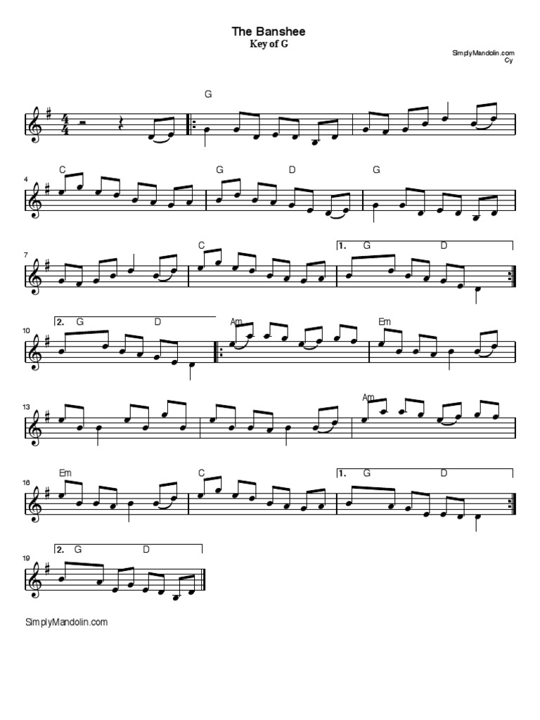 The Banshee Key of G: A Mandolin Tablature and Chord Chart for an Irish ...