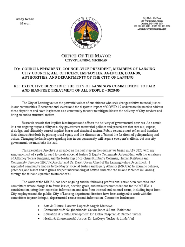 Executive Directive 2020-03 Final Signed | PDF | Bias | Equity (Law)