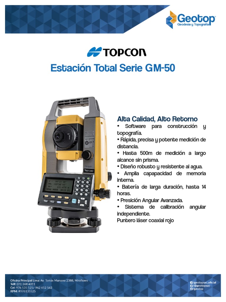 Estación Total Topcon GM-50: Especificaciones | PDF | Electrónica ...