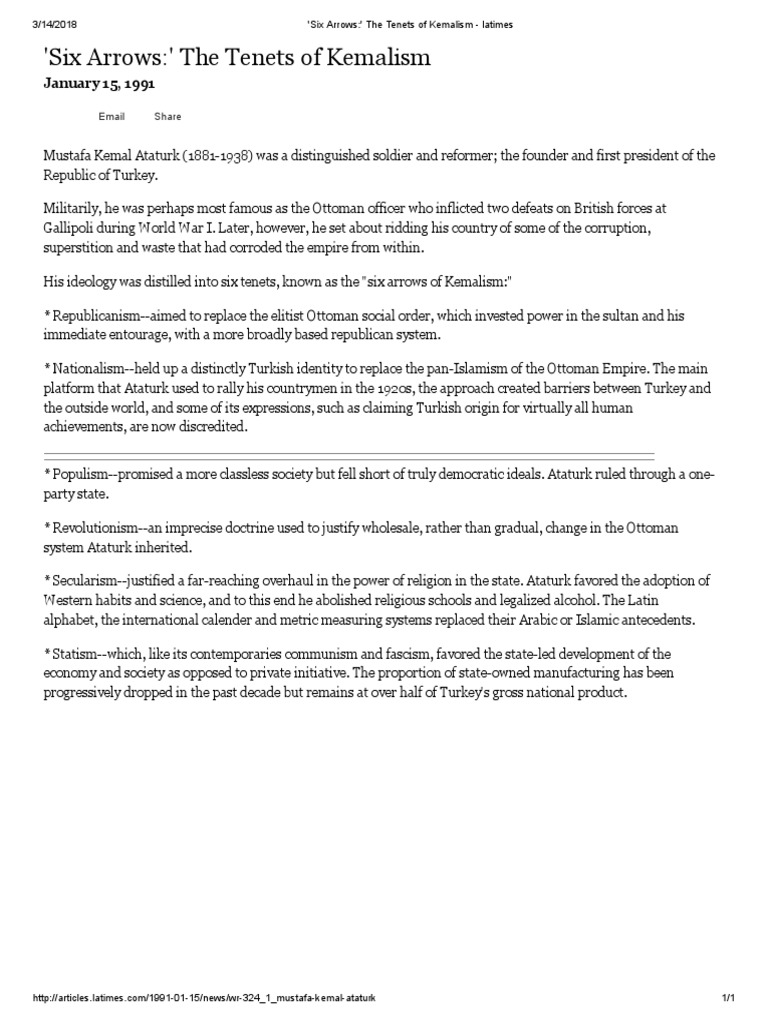 'Six Arrows - ' The Tenets of Kemalism - Latimes PDF | PDF