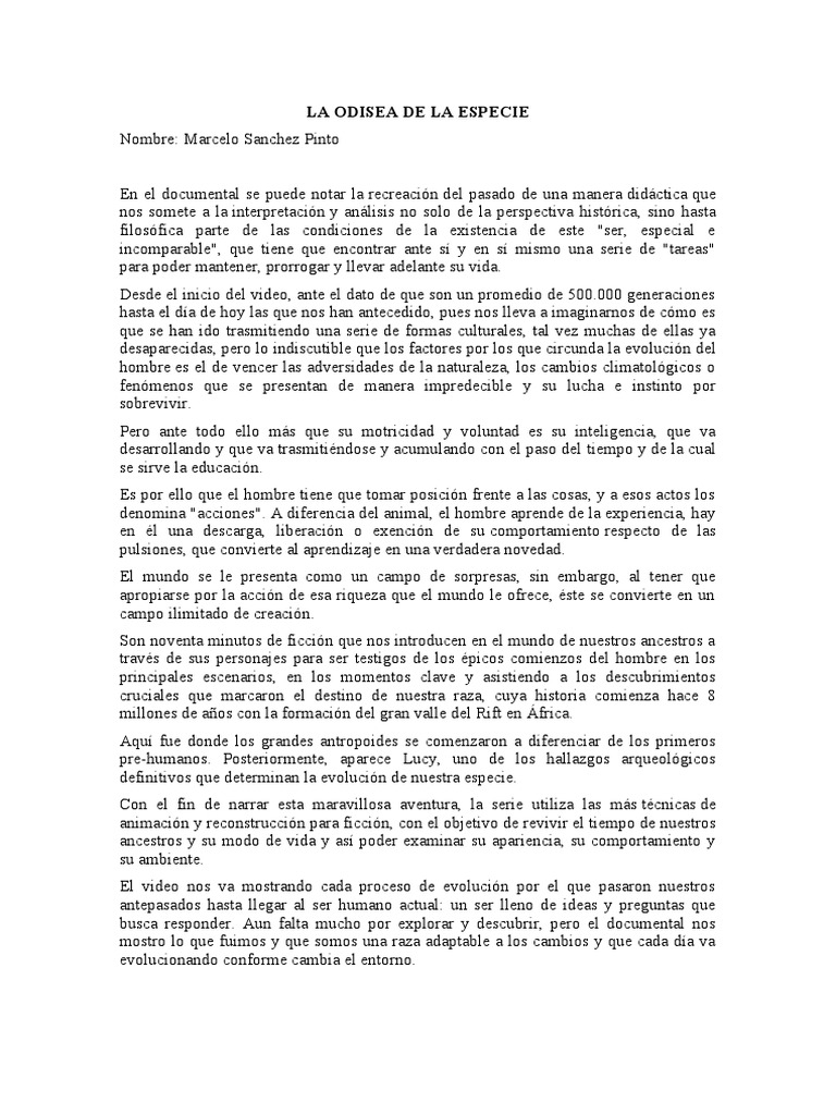 Ensayo La Odisea de La Especie. | PDF | Evolución | Homo Sapiens