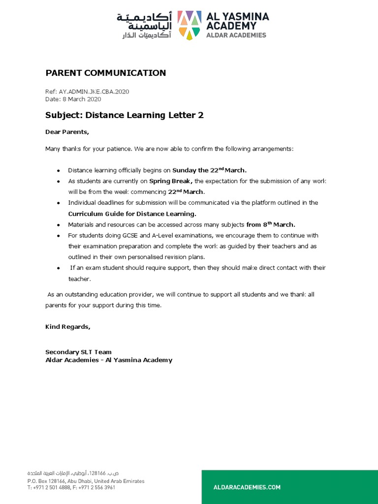 Distance Learning Update for Parents | PDF | Finance & Money Management