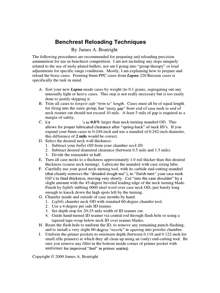 Benchrest Reloading Techniques: by James A. Boatright | PDF | Firearms ...