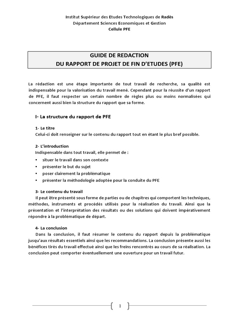 GUIDE DE REDACTION DU RAPPORT DE PFE Version Finale PDF | PDF | Business