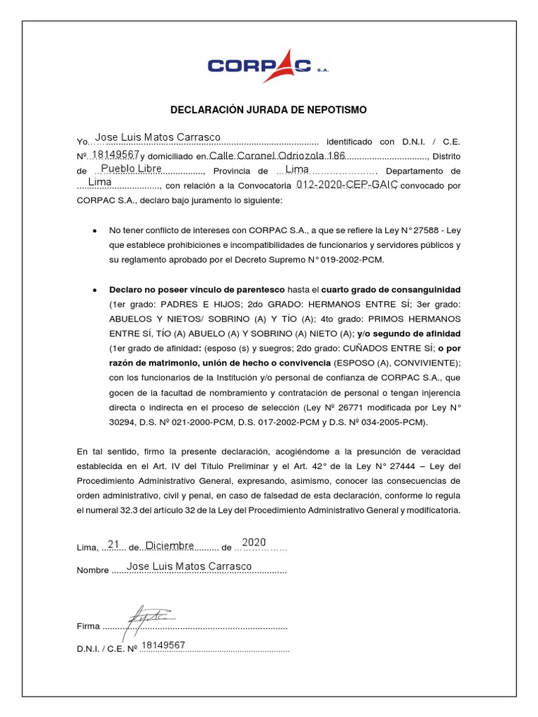 Formato de Nepotismo | PDF | Información del gobierno | Justicia