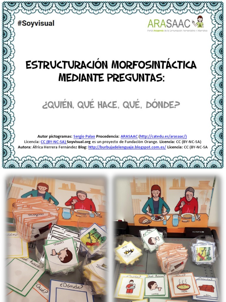Laminas y Tarjetas Estructuracion Frases COMER ARASAAC Soyvisual | PDF