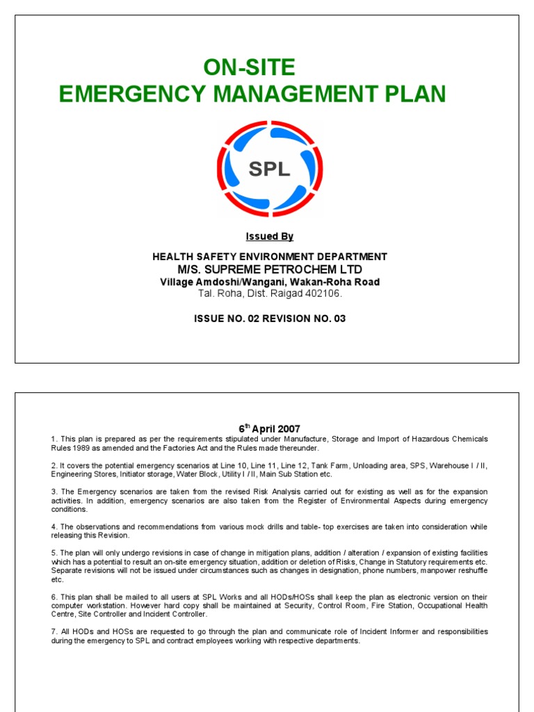 Model - Onsite Emergency Mgt. Plan | PDF | Emergency Management | Emergency