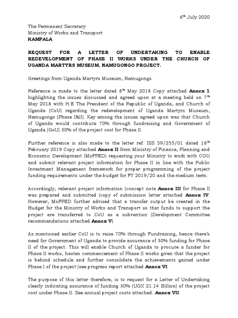 Letter of Undertaking To PS Works | PDF | Uganda | Government