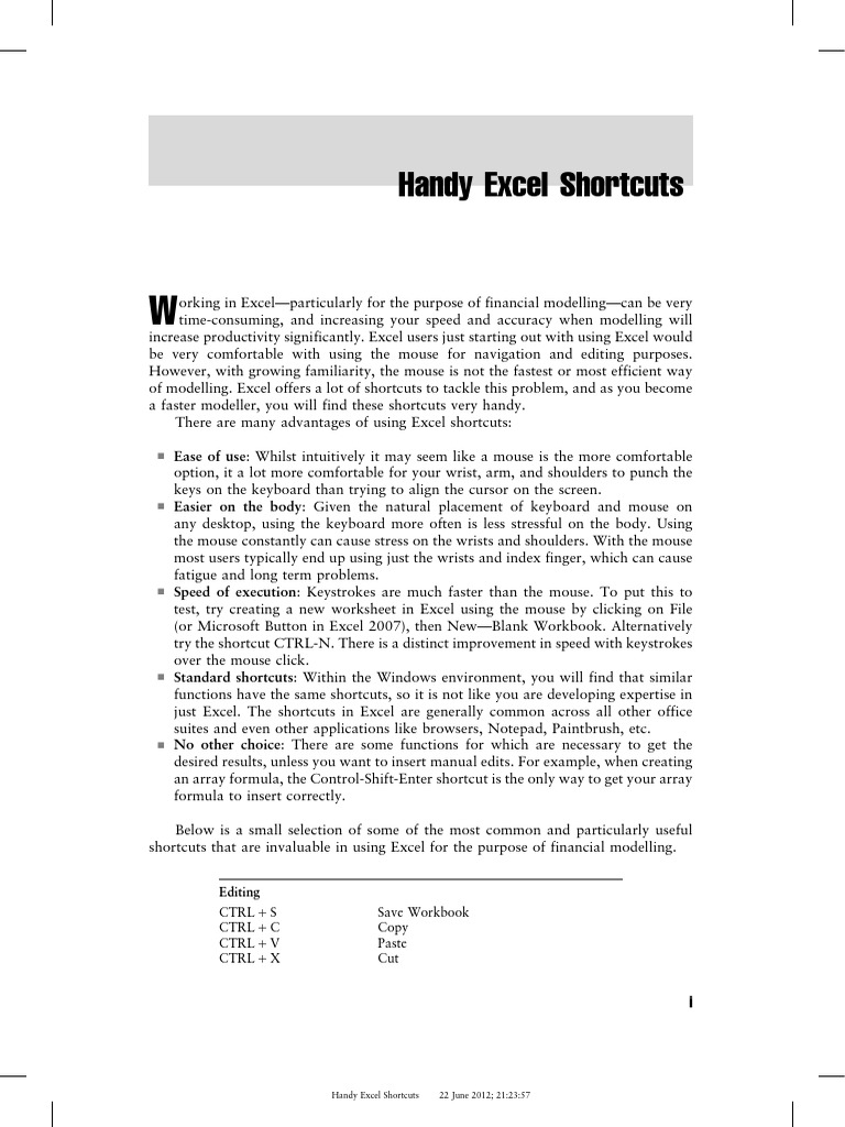 Handy Excel Shortcuts | PDF | Microsoft Excel | Computer Keyboard