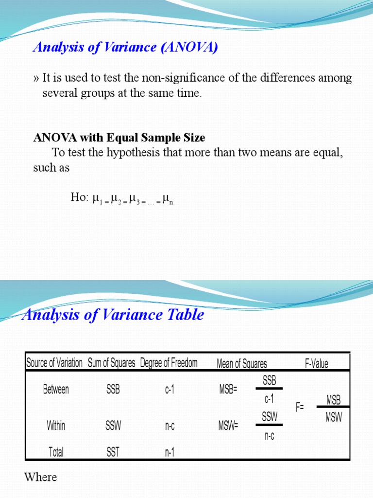 ANOVA of Equal Sample Sizes | Download Free PDF | Analysis Of Variance ...