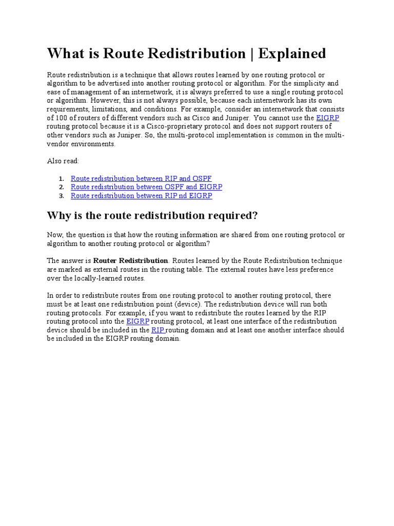 What Is Route Redistribution | PDF | Routing | Internet Protocols