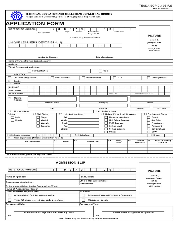 Application For Assessment Form | PDF | Behavior Modification | Learning