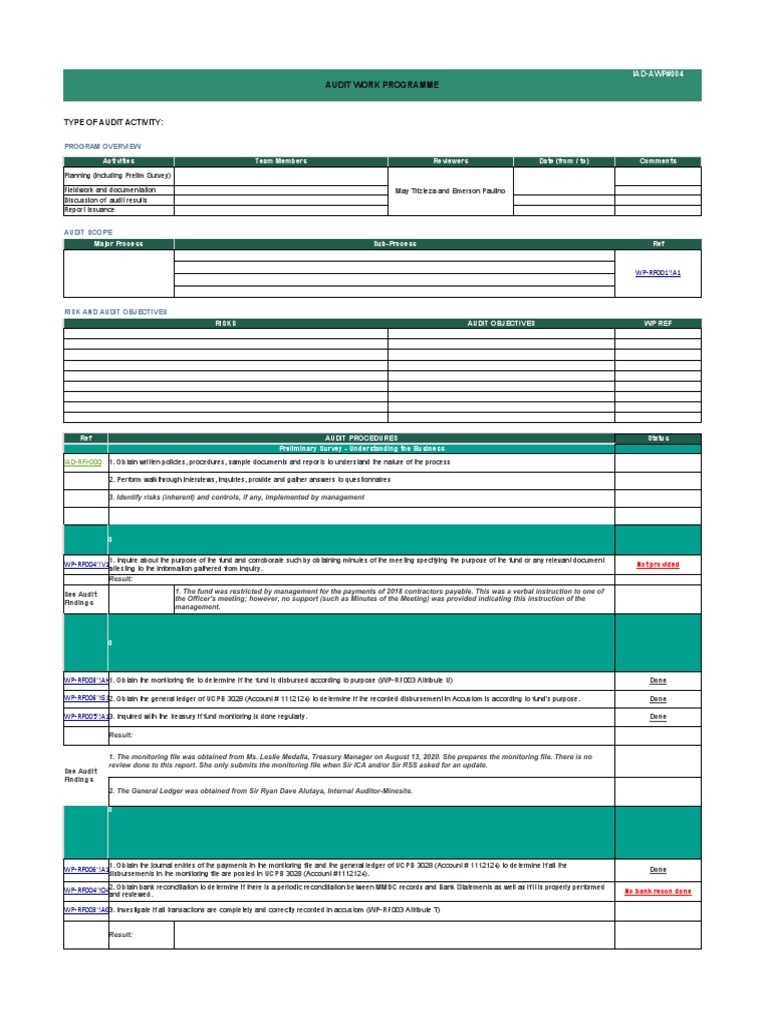 Audit Work Program Template | PDF | Cheque | Payments