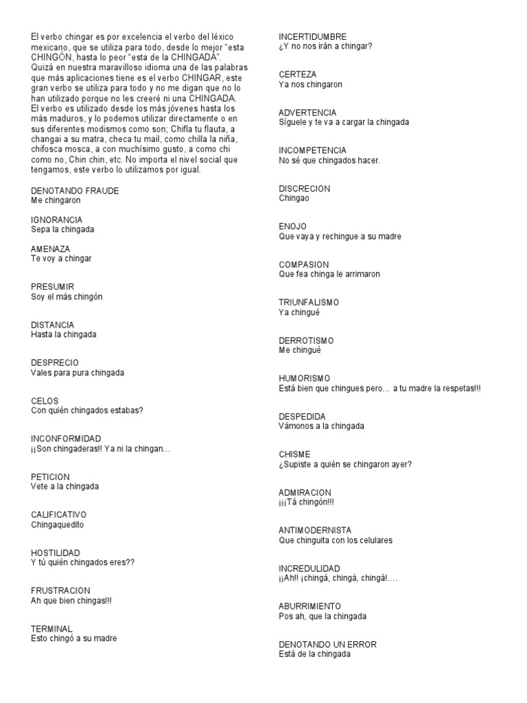 El Verbo Chingar | PDF | Idiomas
