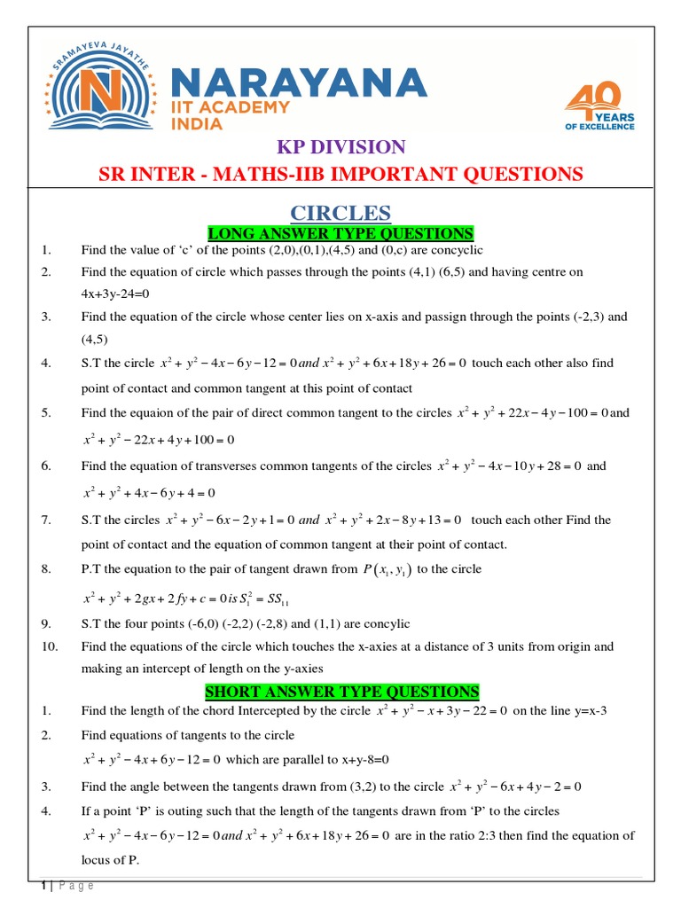 Maths-2b Final | PDF | Circle | Tangent