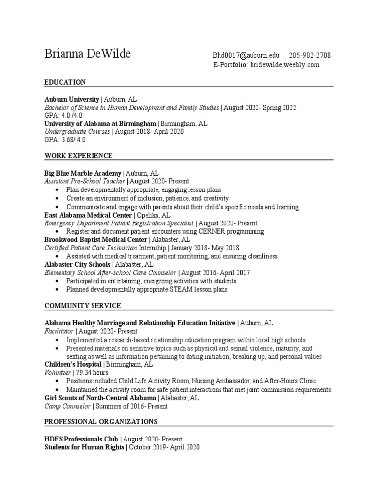 Resume - Brianna Dewilde | PDF | Wellness