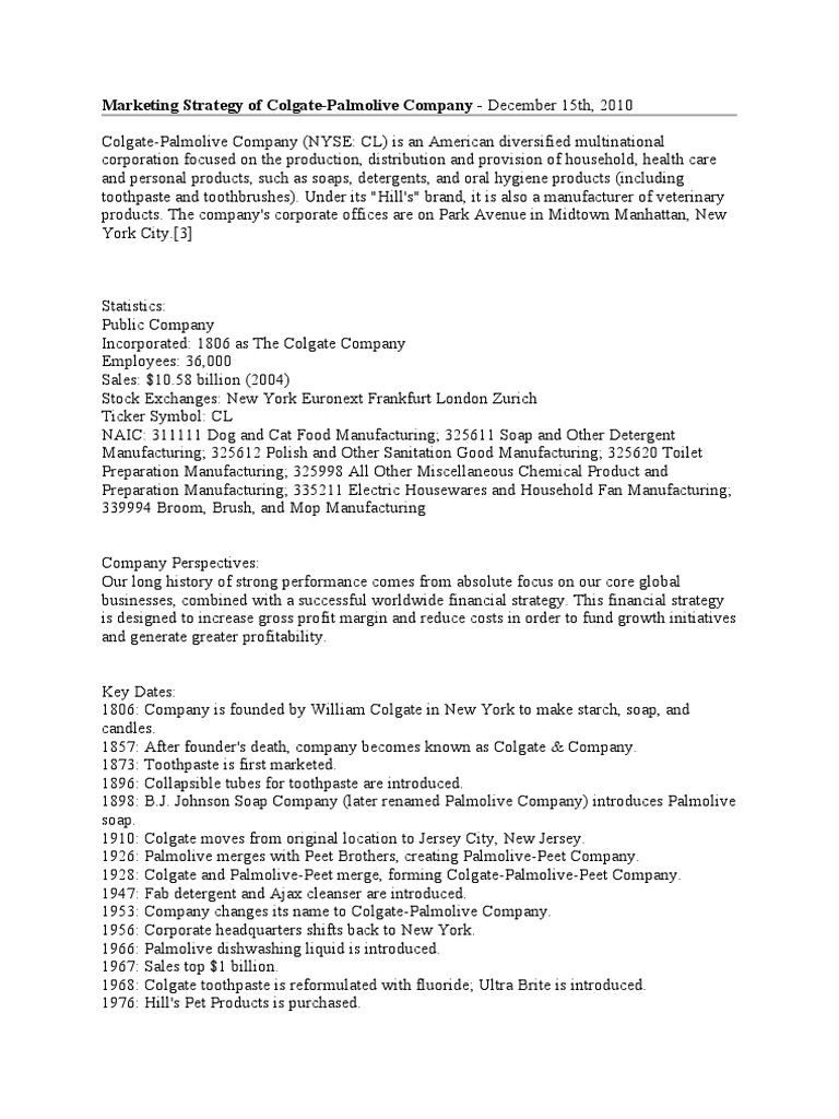Marketing Strategy of Colgate (History) | PDF | Business