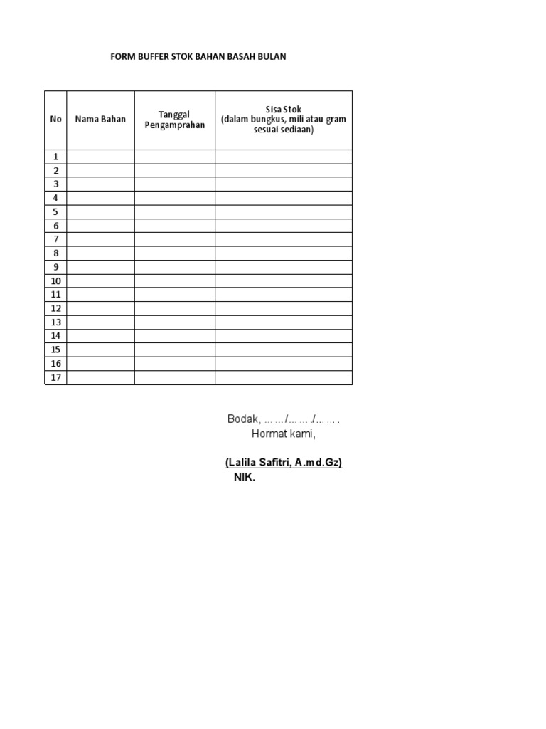 Form Buffer Stok 1 | PDF