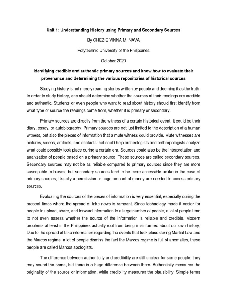 Unit 1: Understanding History Using Primary and Secondary Sources | PDF ...