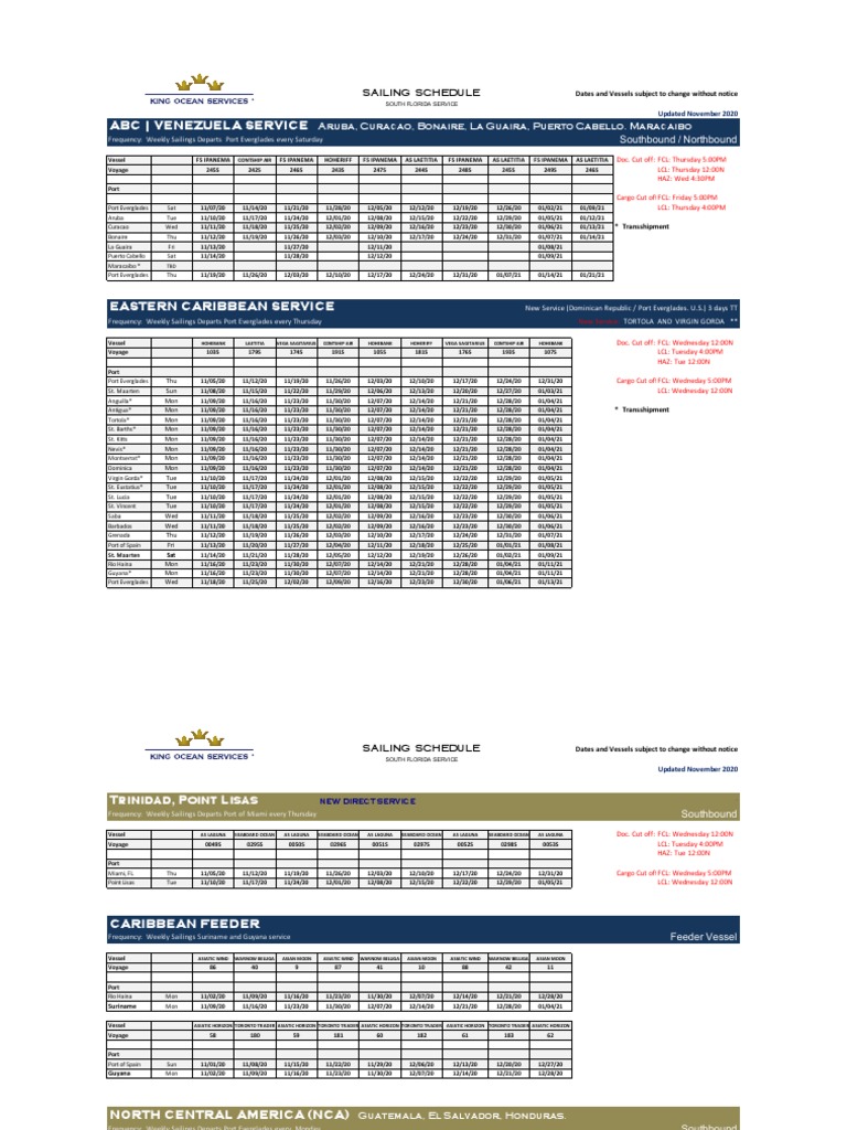 King Ocean Sailing Schedule | PDF | Water Transport | Shipping