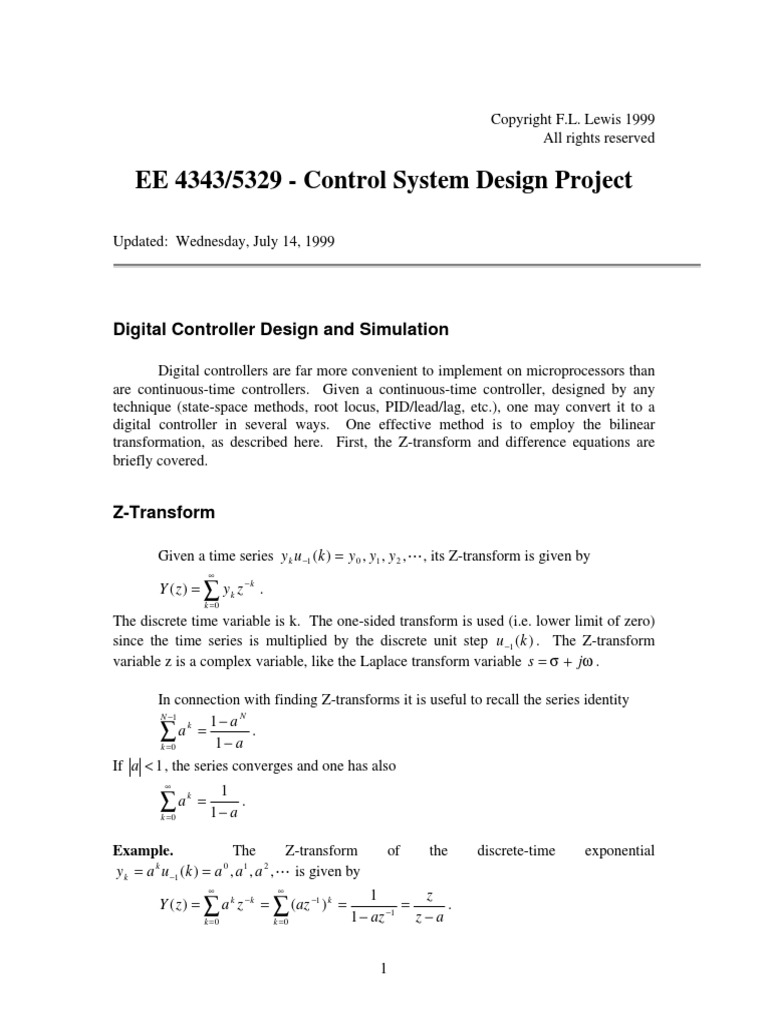 Control System Design Project | PDF | Discrete Time And Continuous Time ...