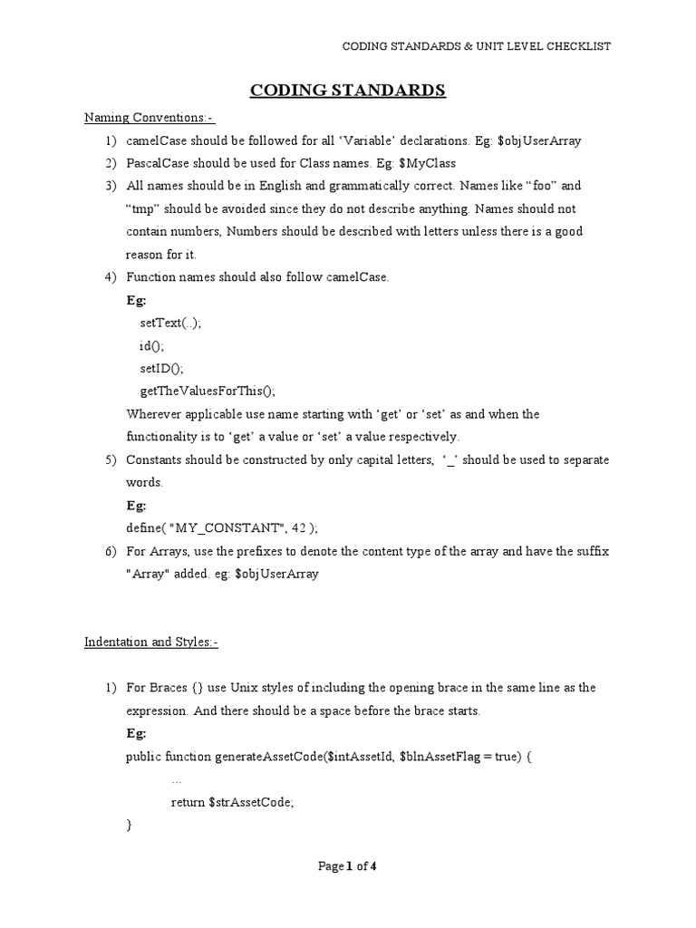 Coding Standards And Unit Level Checklist Pdf Subroutine Computer Programming
