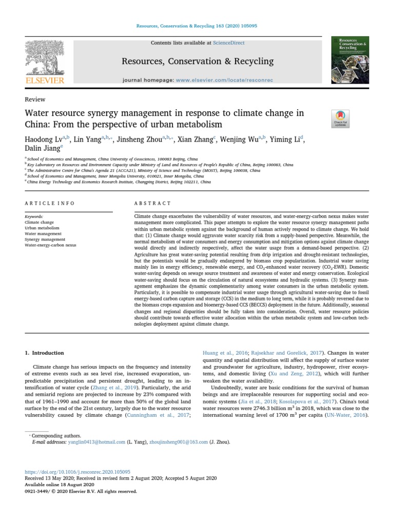 Water Resource Synergy Management in Response To Climate Change in ...