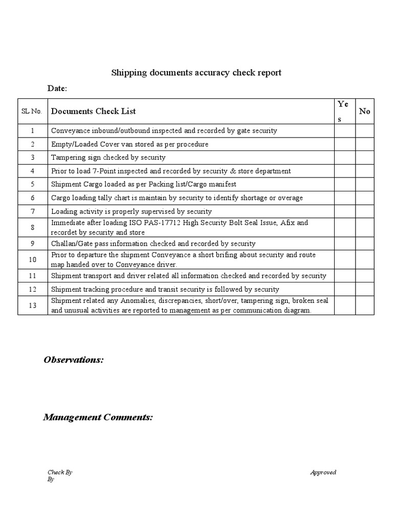 Shipping Documents Accuracy Check Report | PDF