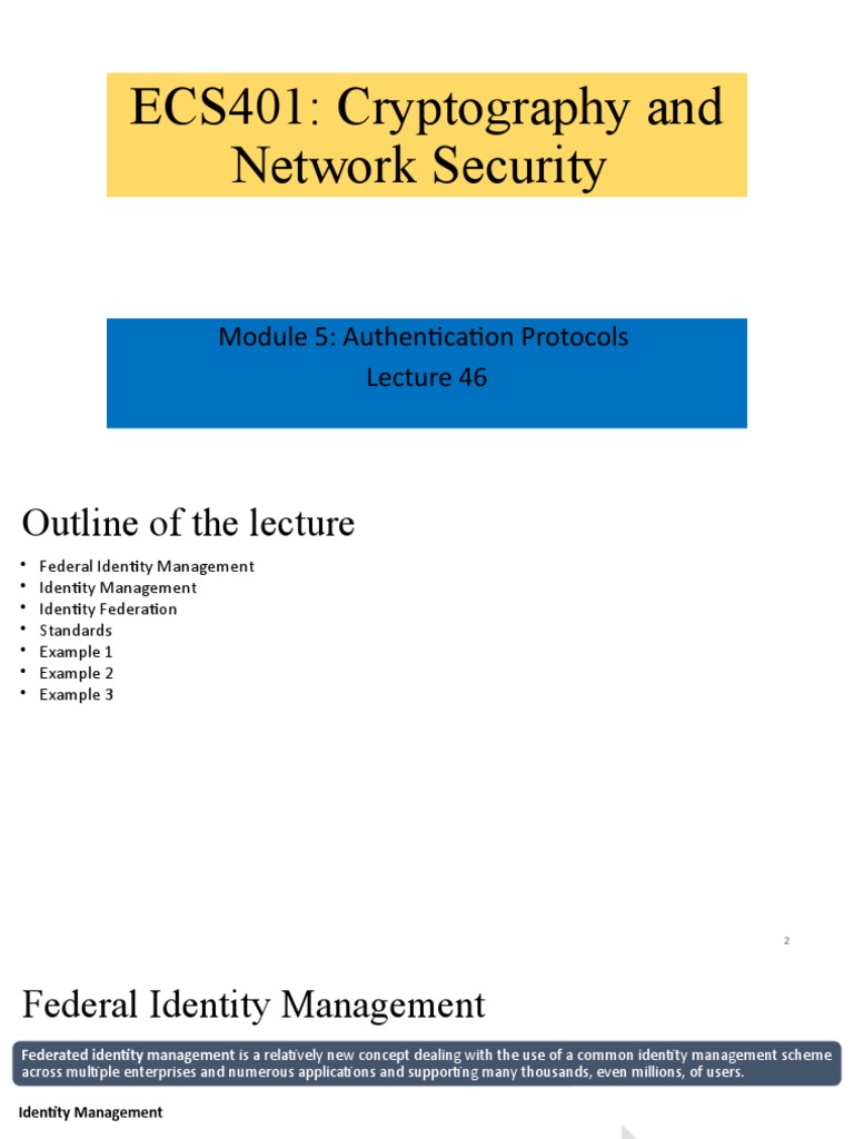 ECS401: Cryptography and Network Security: Module 5: Authentication Protocols | PDF ...