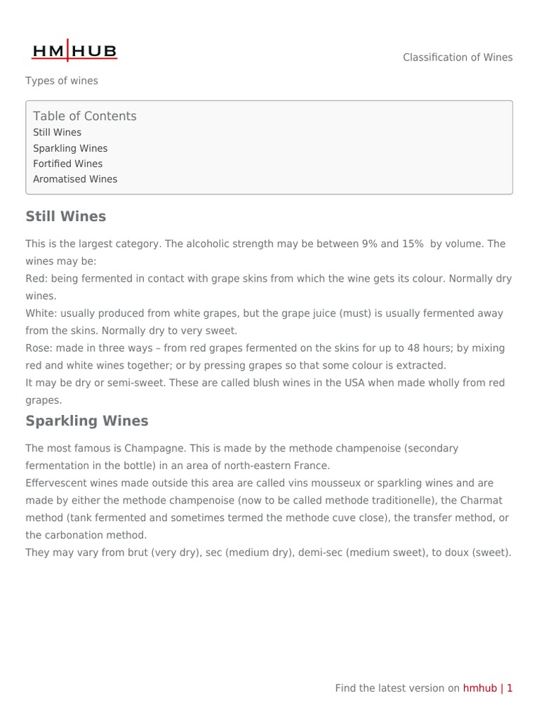 Classification of Wines | PDF | Wine | Biotechnology Products