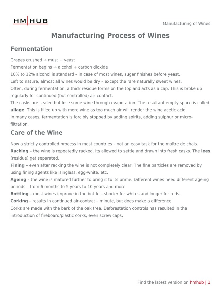 Wines Manufacturing Process | PDF