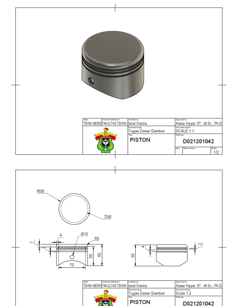 Piston Technical Drawing and Dimensions | PDF