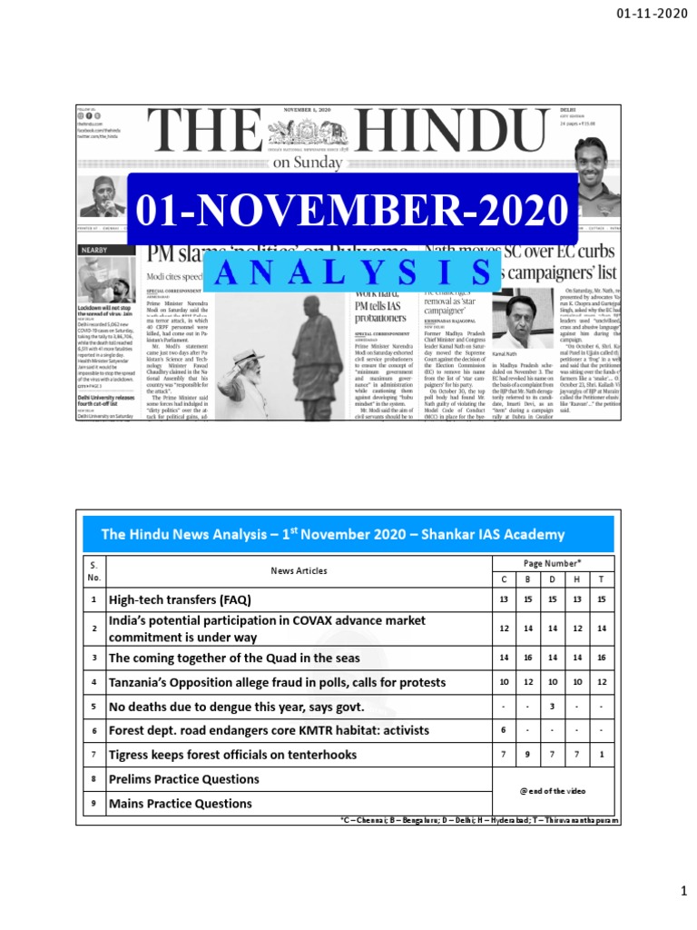 01-11-2020 - The Hindu Handwritten Notes | PDF | Tanzania | Wellness