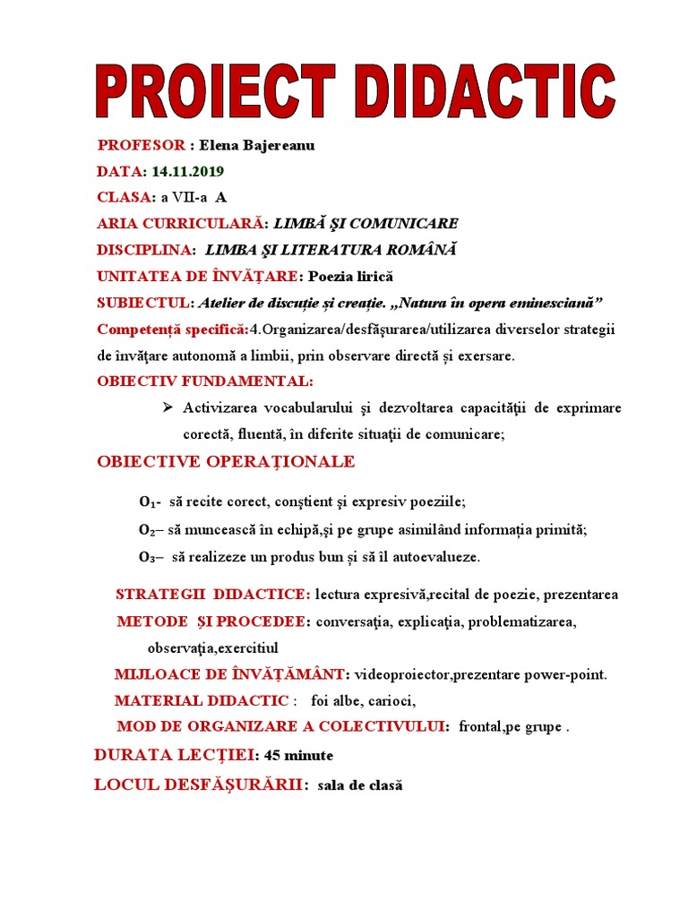 Proiect Didactic | PDF