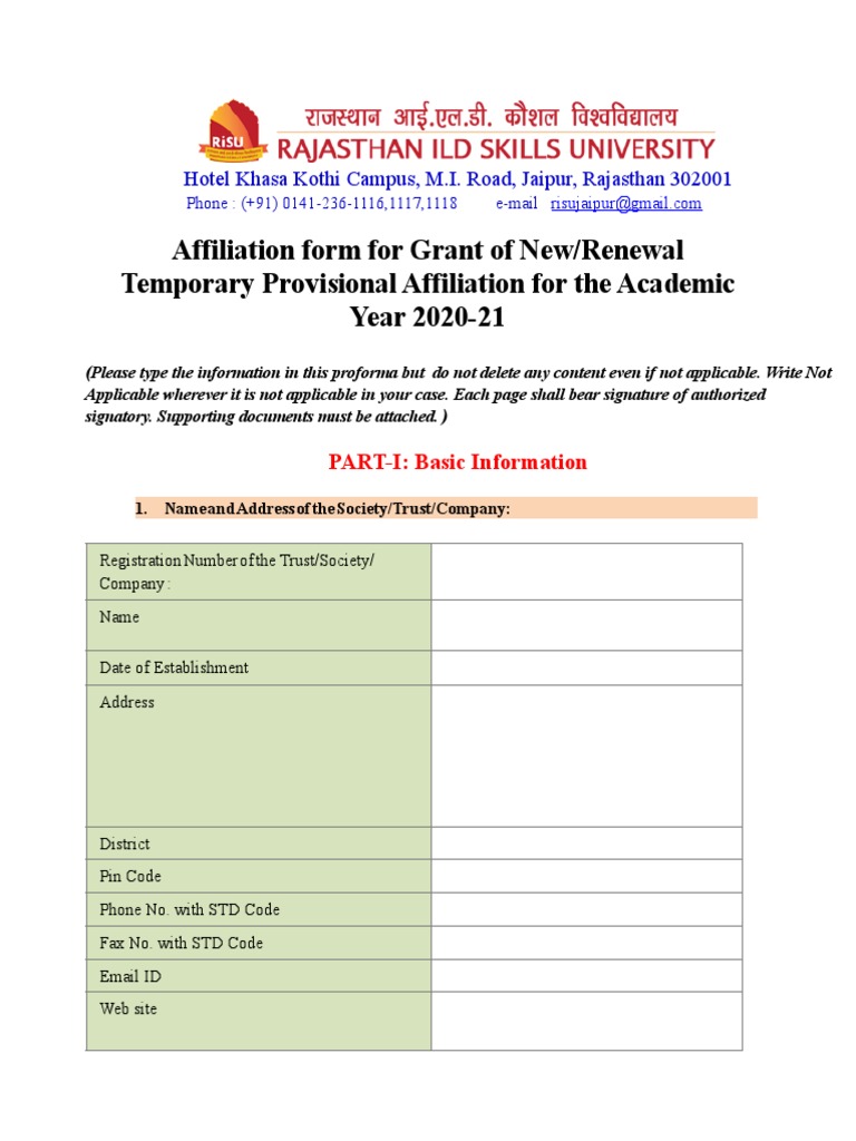 fhoz2869FHAffiliation Form 2020 - 21 | PDF | University And College ...